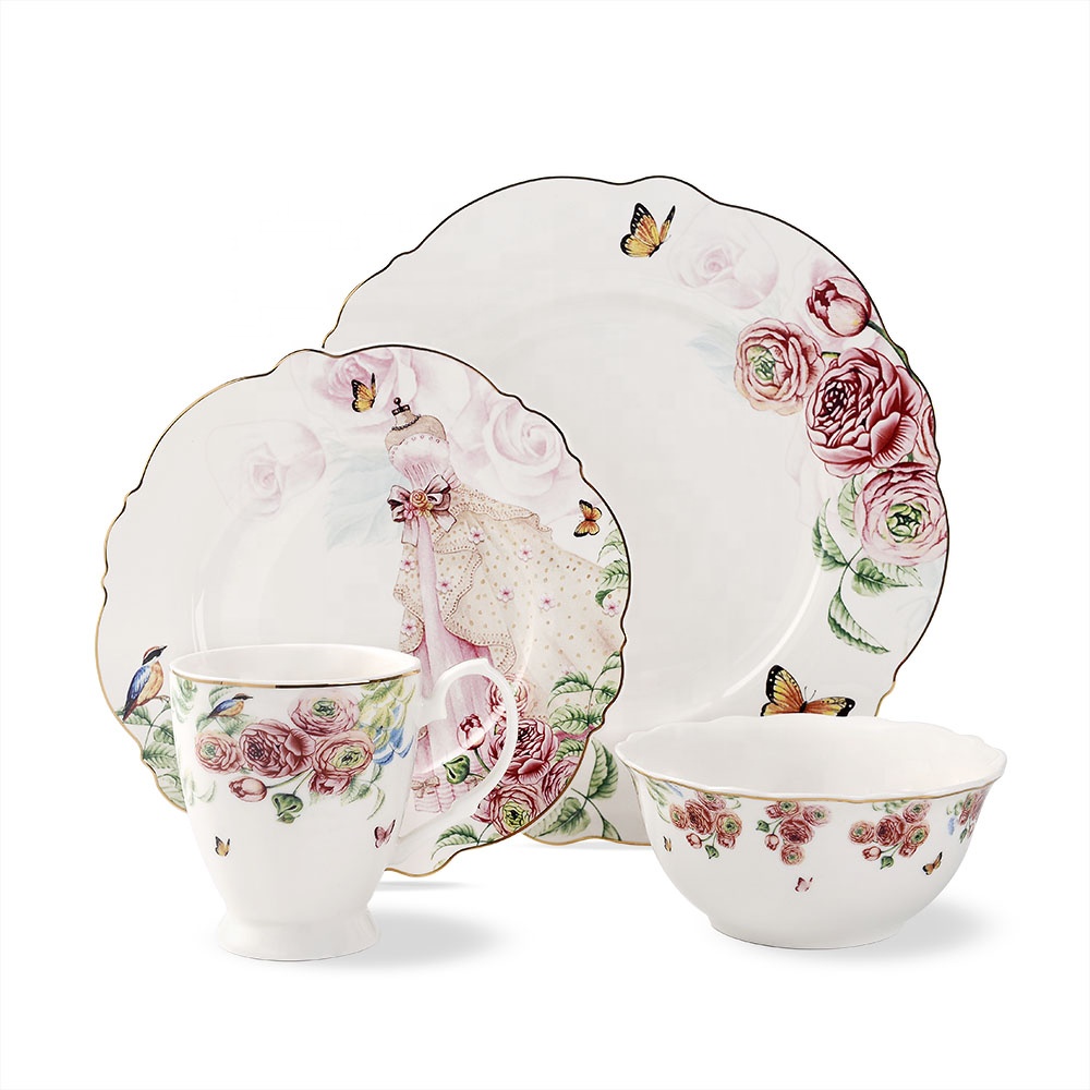 Factory supply wedding dinnerware crockery glazed royal dinner set