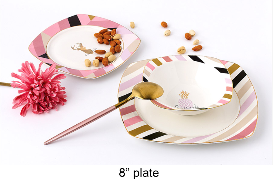 New bone china dinner set square plate