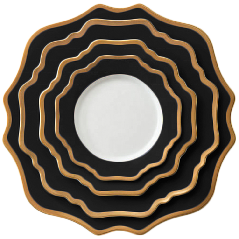 New design sunflower ceramic plate gold rim plates dishes