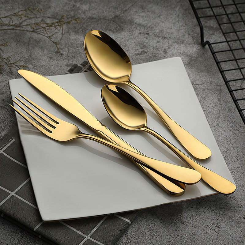 Shiny gold plated stainless steel flatware set