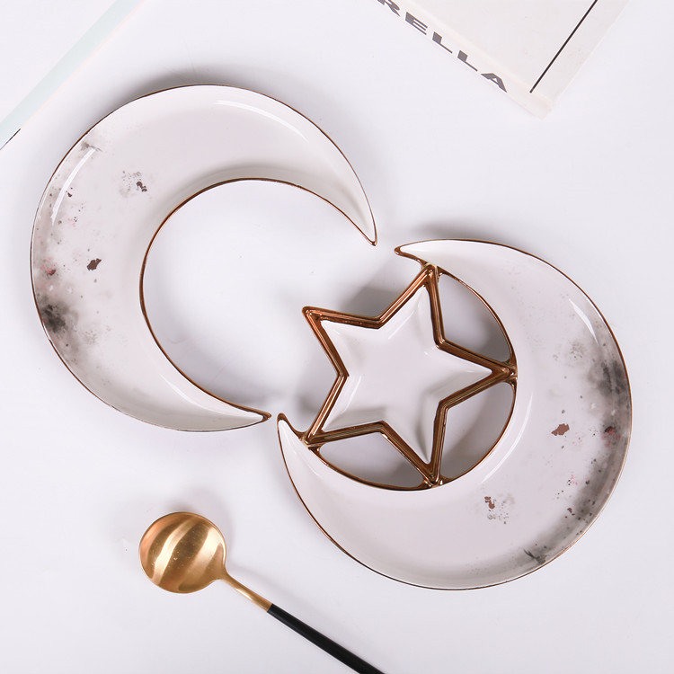 Unique design the moon star shape ceramic snack plates